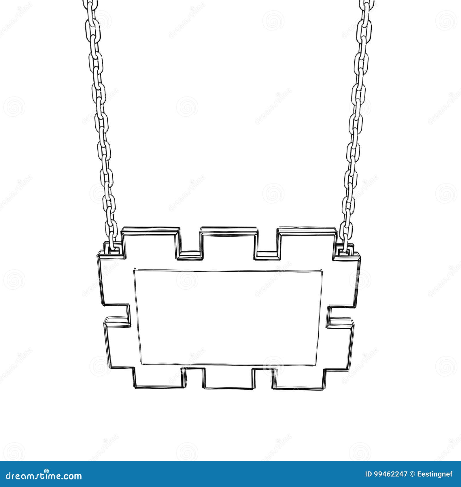 Blank Signboard Hanging on Chain. Isolated on White. Sketch Stock ...