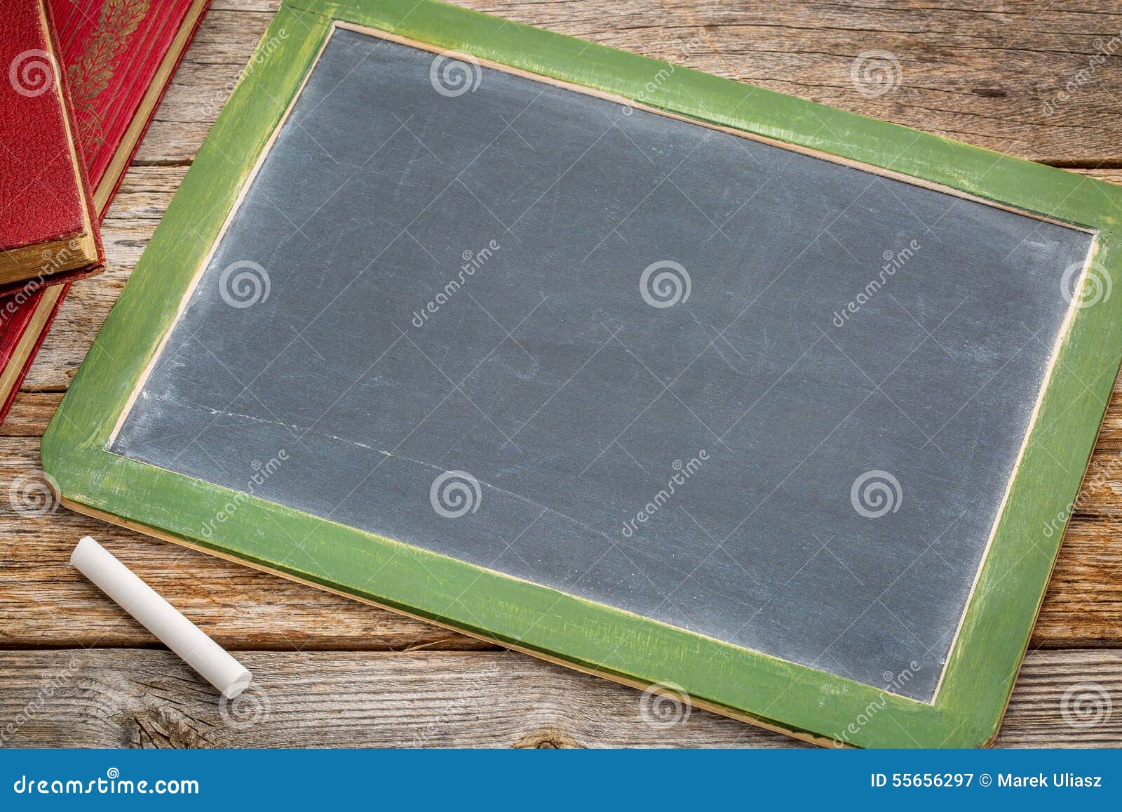 Blank Slate Blackboard with Chalk and Books Stock Image - Image of ...