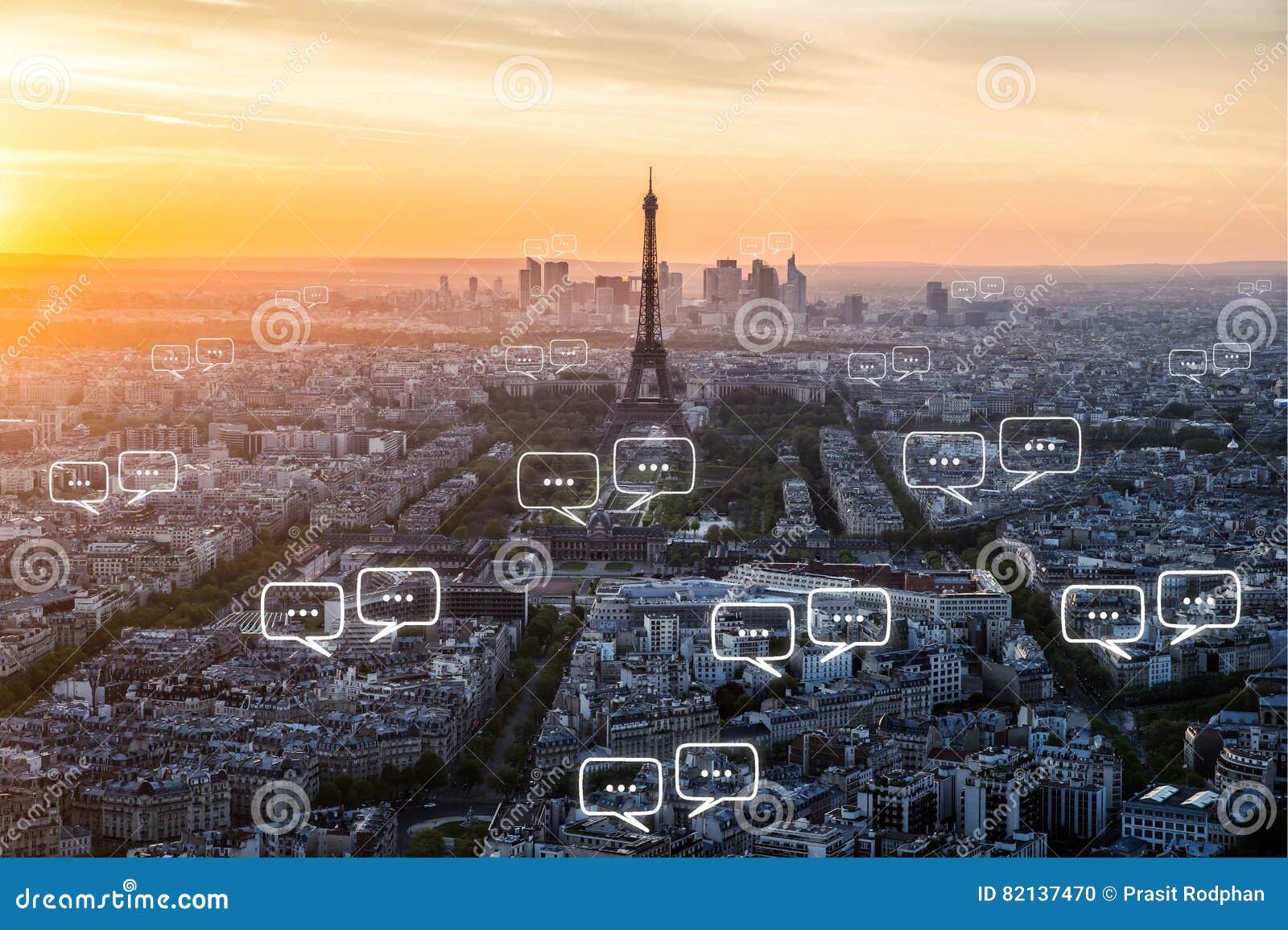 Blank Space for Text on Paris City and Bubble Chat for Communication ...
