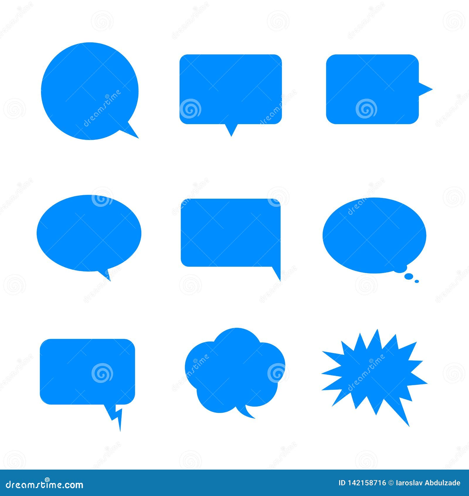 Blank Speech Bubbles, Blue Cartoon Chat Box Different Shape Set ...