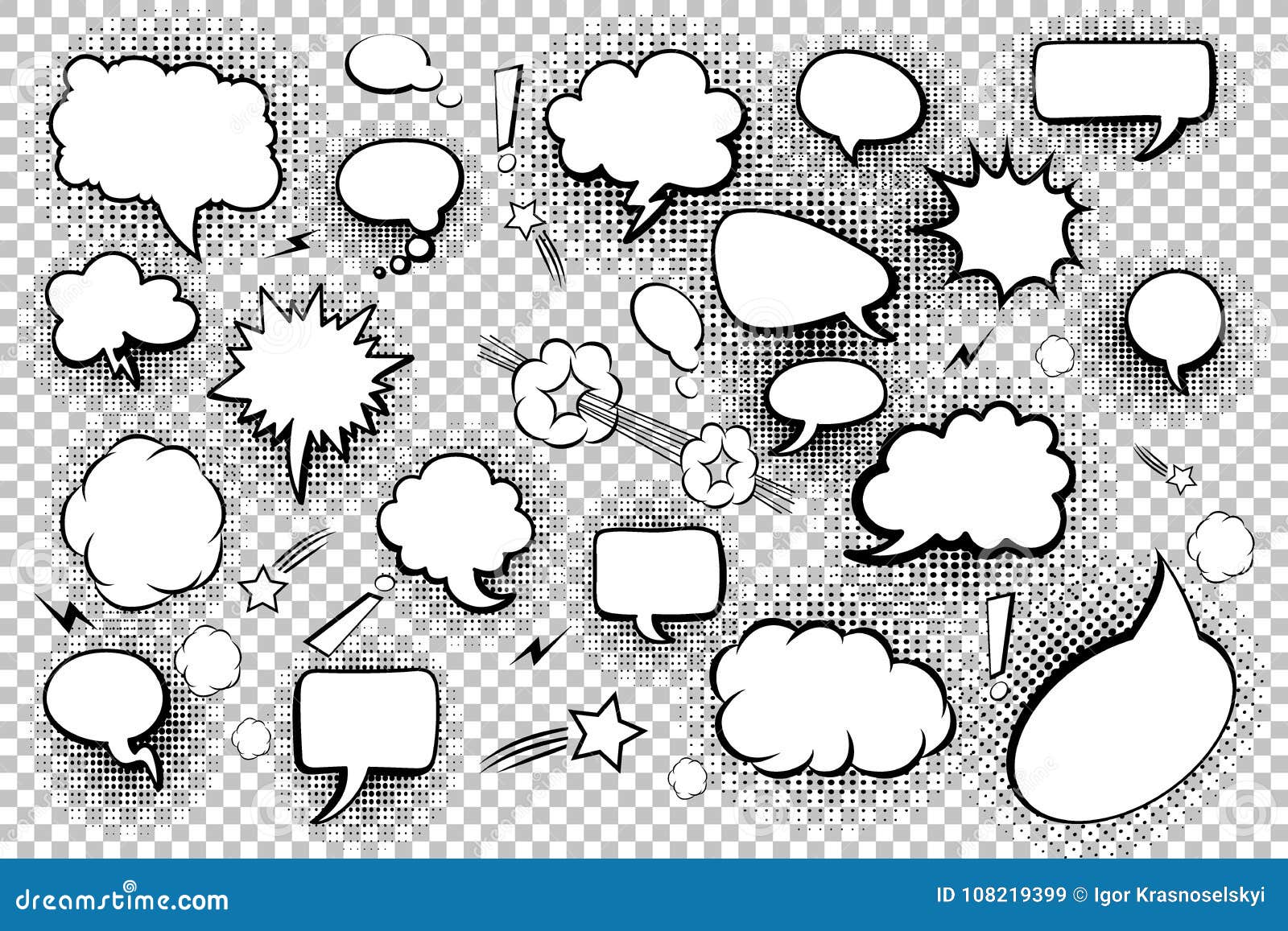 Blank Speech Bubbles. Set of Comic Speech Bubbles and Elements with ...