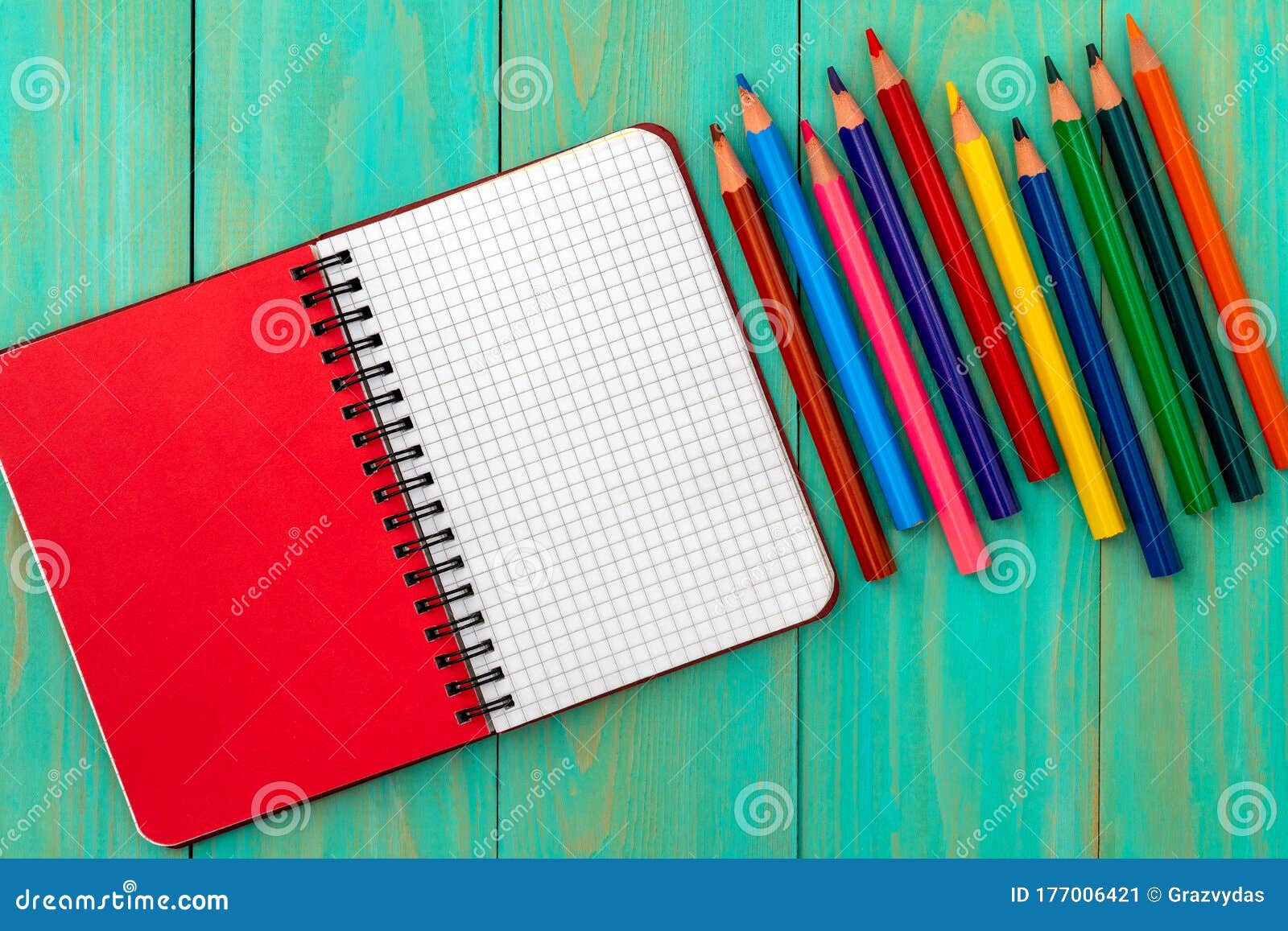 Blank Spiral Notebook and Colored Pencils Stock Image - Image of draw ...