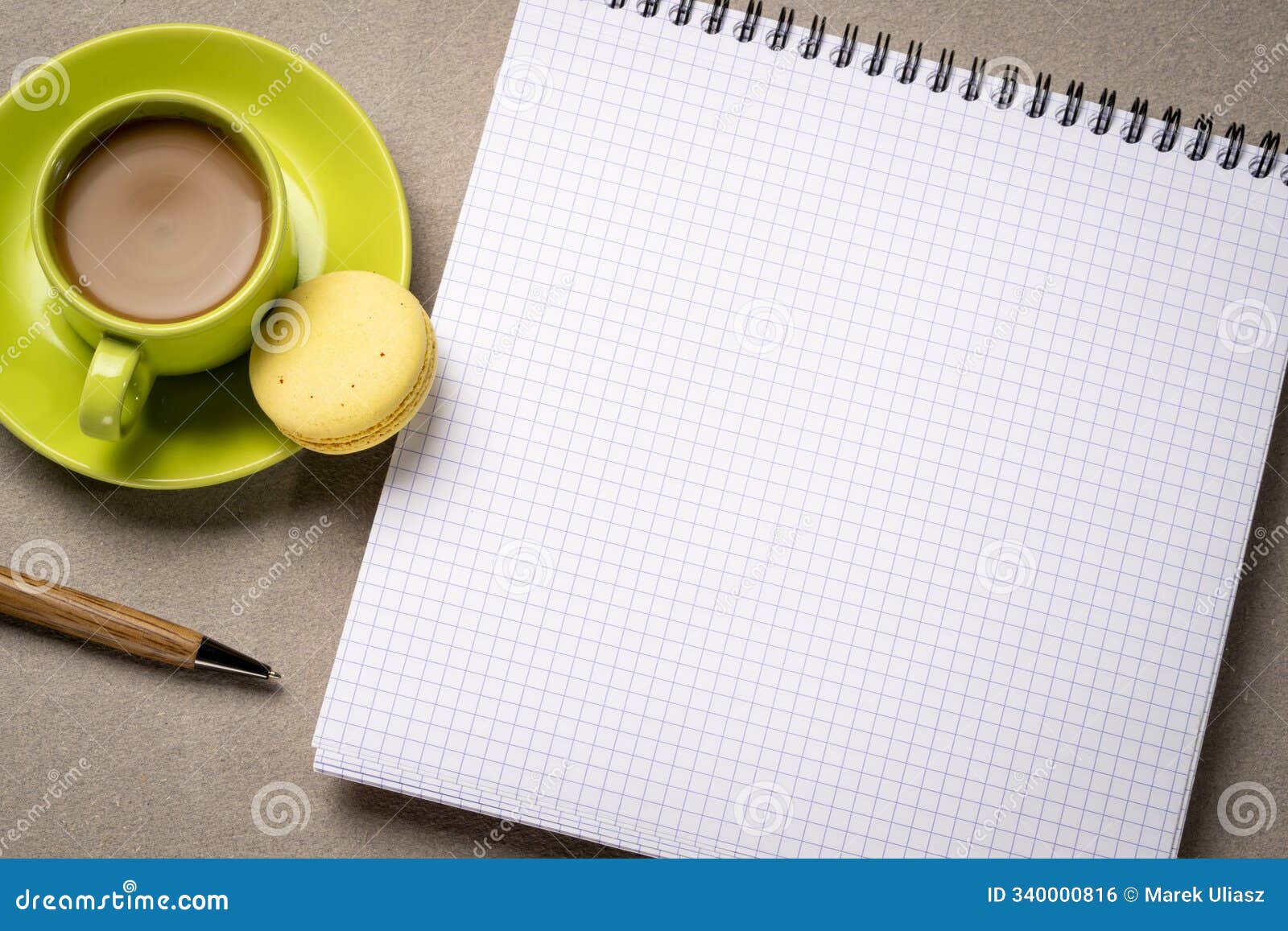 Blank Spiral Notebook with Grid Paper, Flat Lay with Coffee on Art ...