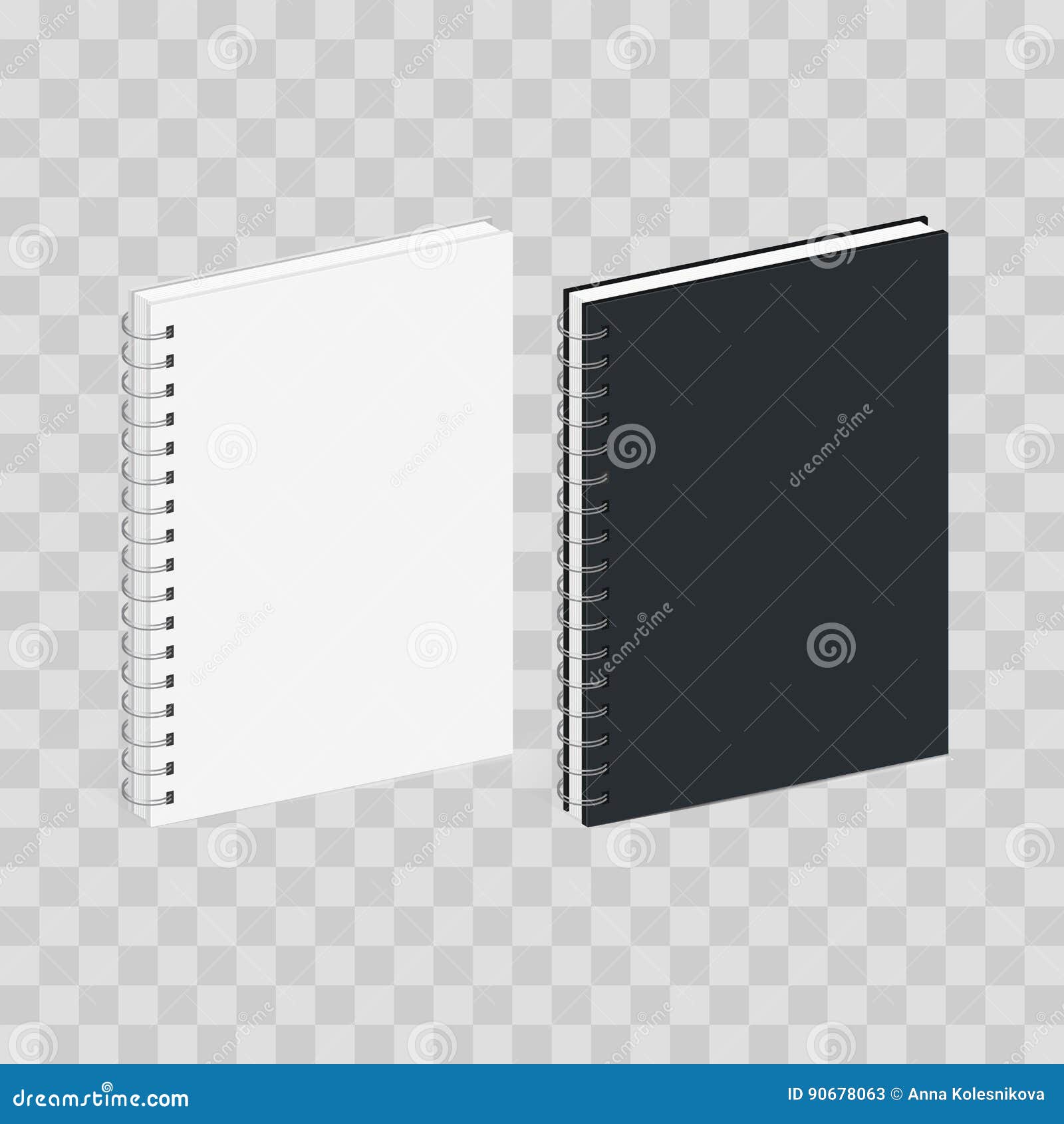 Blank Spiral Notebook Template. Black And White Covers. Isometric View ...