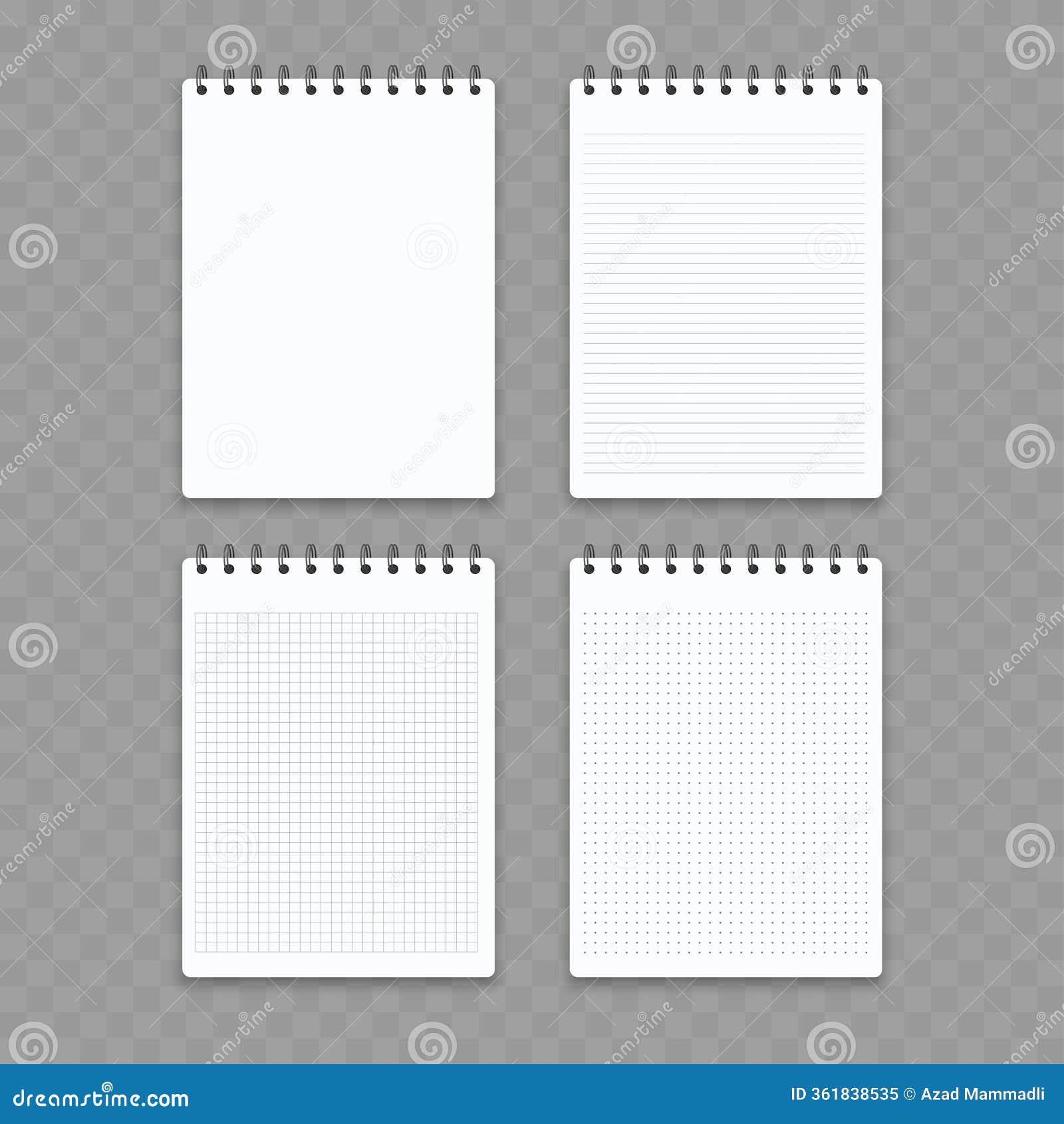 Blank Spiral Notepad Set with Lined, Grid, and Dotted Pages Mockup ...