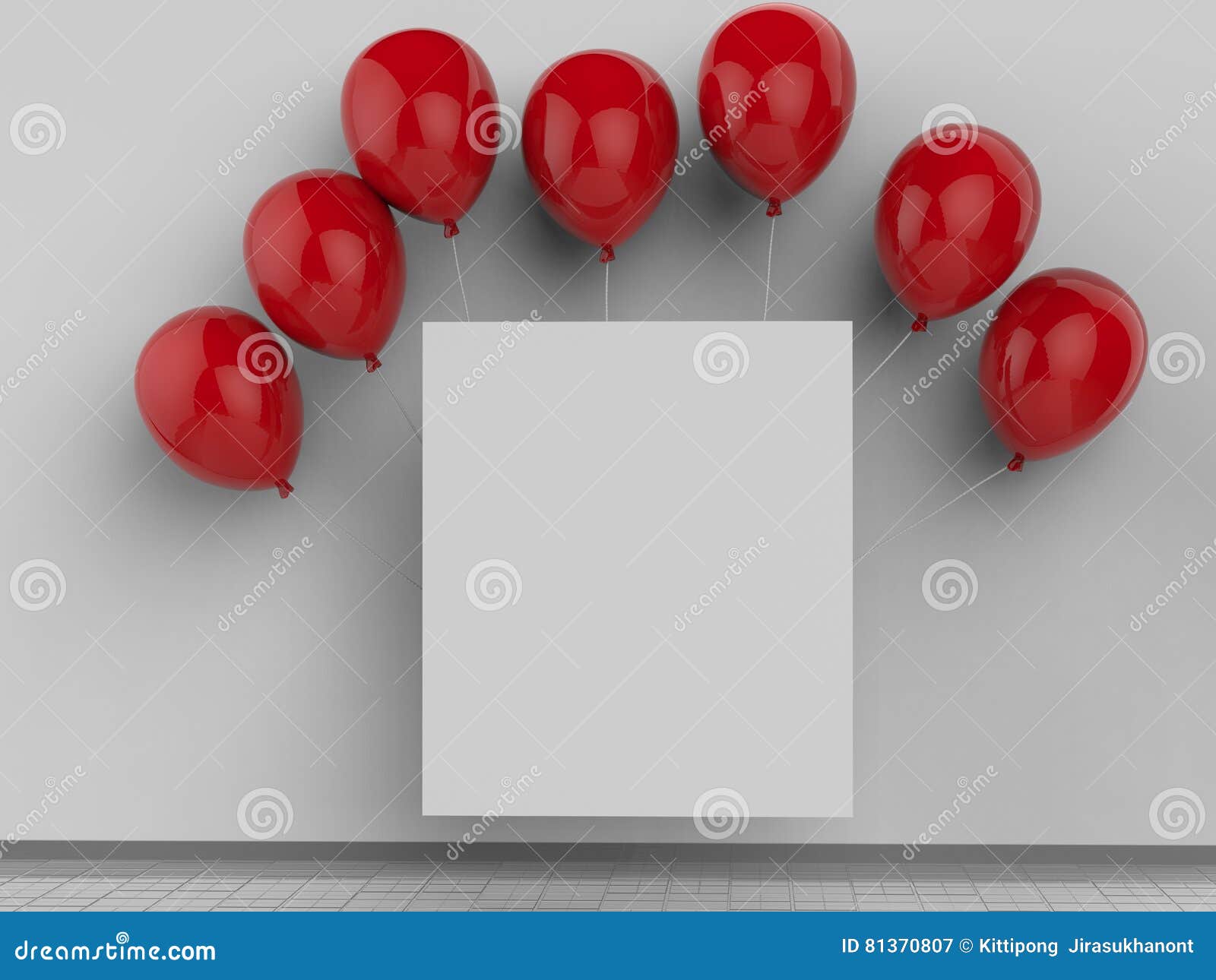 Blank Square Frame with Red Balloons Stock Illustration - Illustration ...