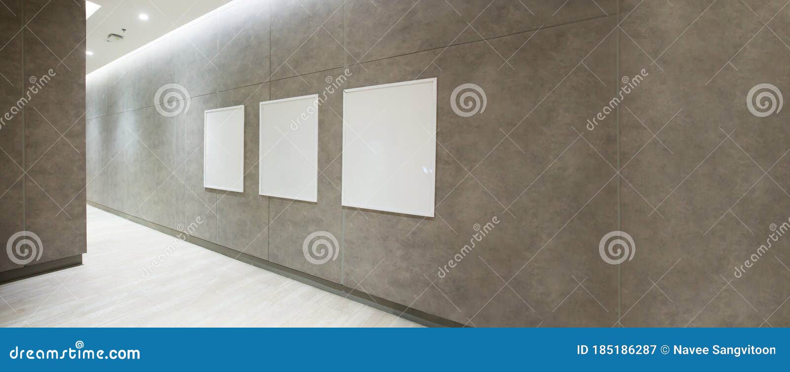 Blank Square Posters on Concrete Wall in Empty Hall Stock Image - Image ...