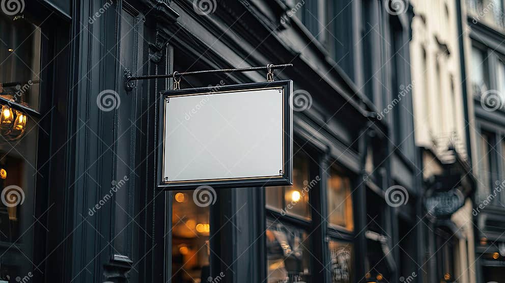 Blank Square Sign Hanging on a Modern Building Facade in Black and ...