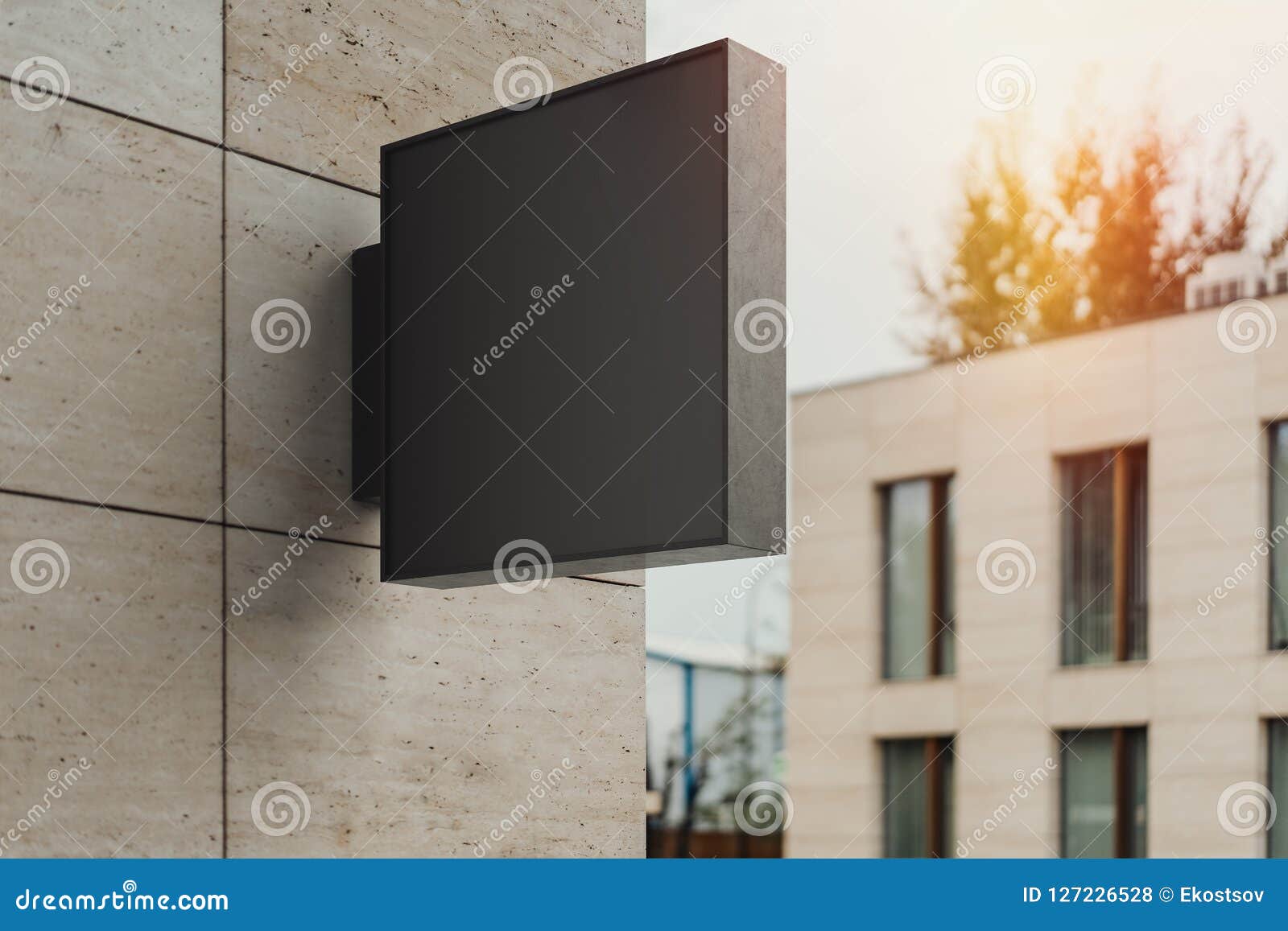 Blank Square Store Signboard. Empty Shop Lightbox on the Wall. 3d ...