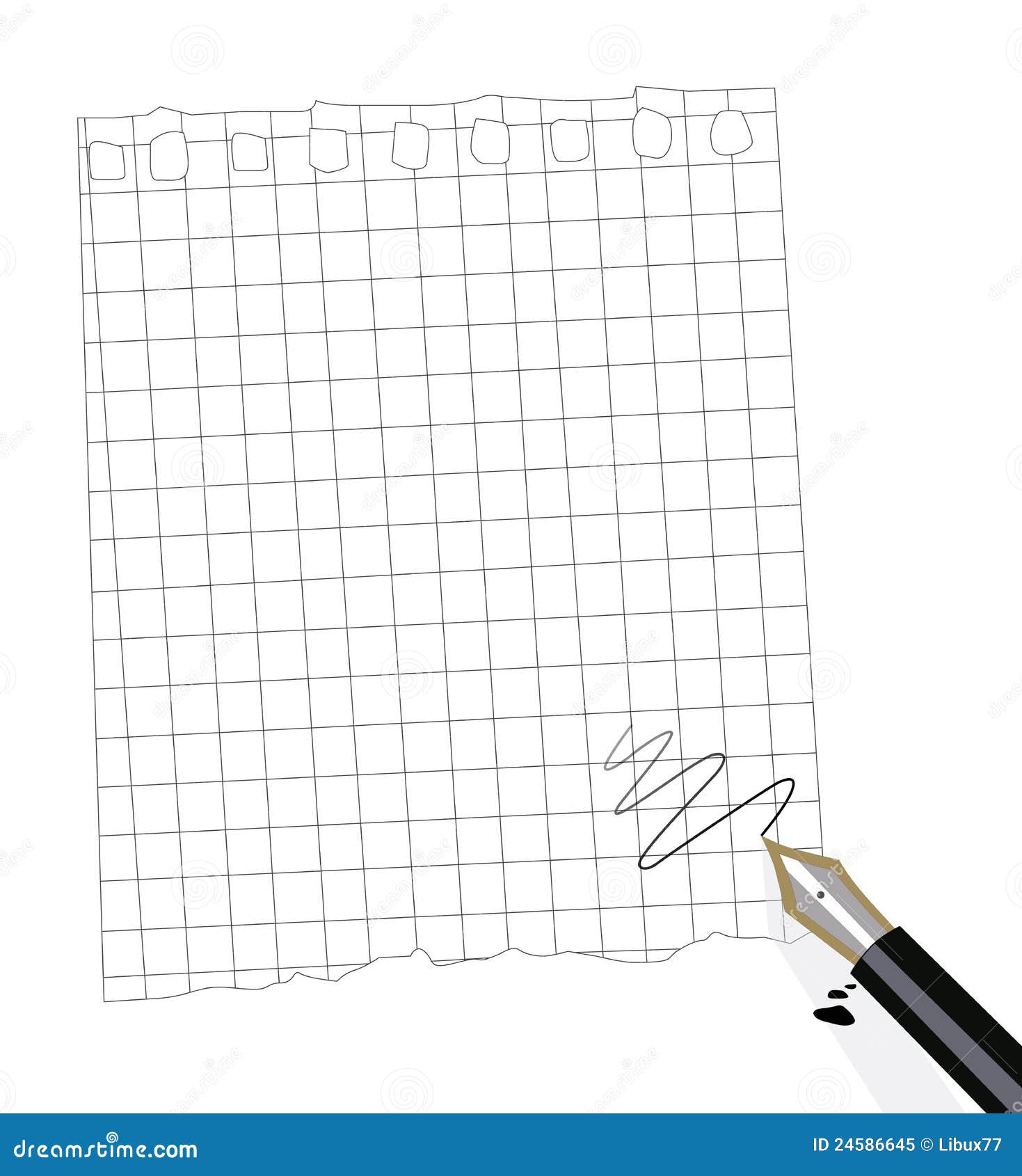 Squared Notebook Page With Red Margins. Torn Sheets Of Paper. Vector ...