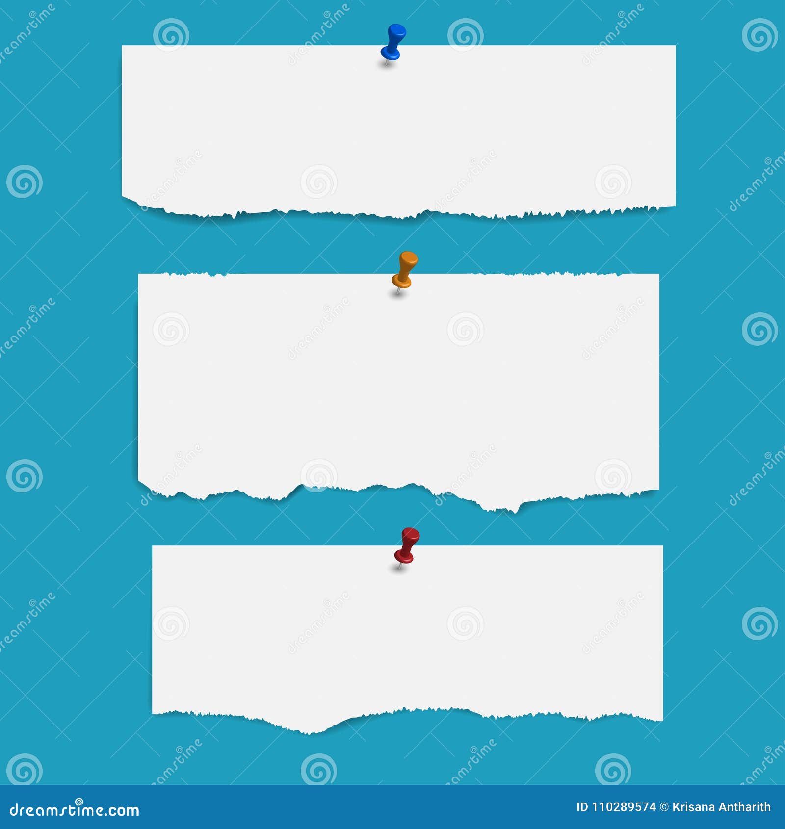 Blank Squared Notepad Pages and Pin. Note Paper Stuck with Pin Stock ...