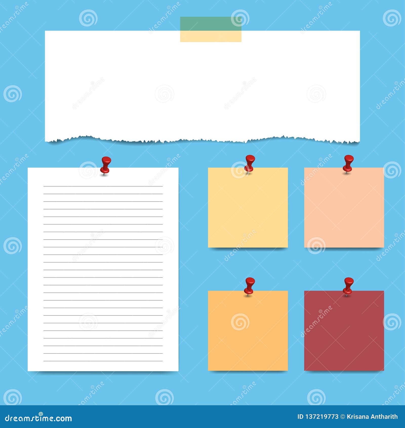 Blank Squared Notepad Pages and Pin. Note Paper Stuck with Red Pin ...