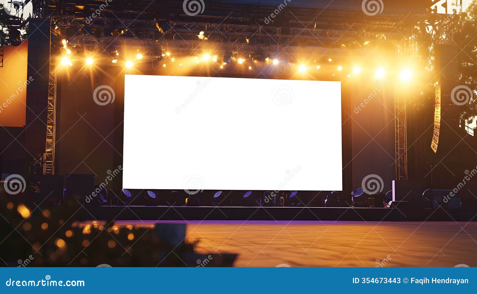 Blank Stage Screen at Night, Outdoor Concert Setup Illustration Stock ...