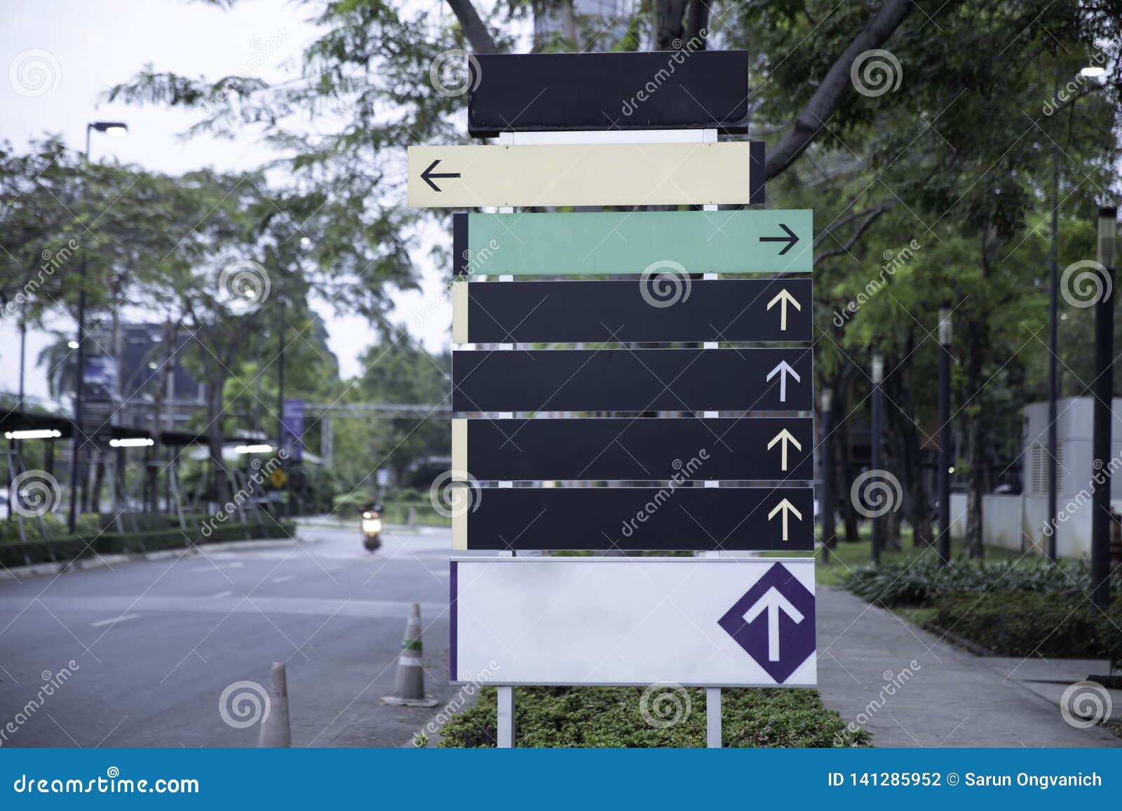 Blank Steel Signpost or Guide Post with Direction Arrows Stock Photo ...