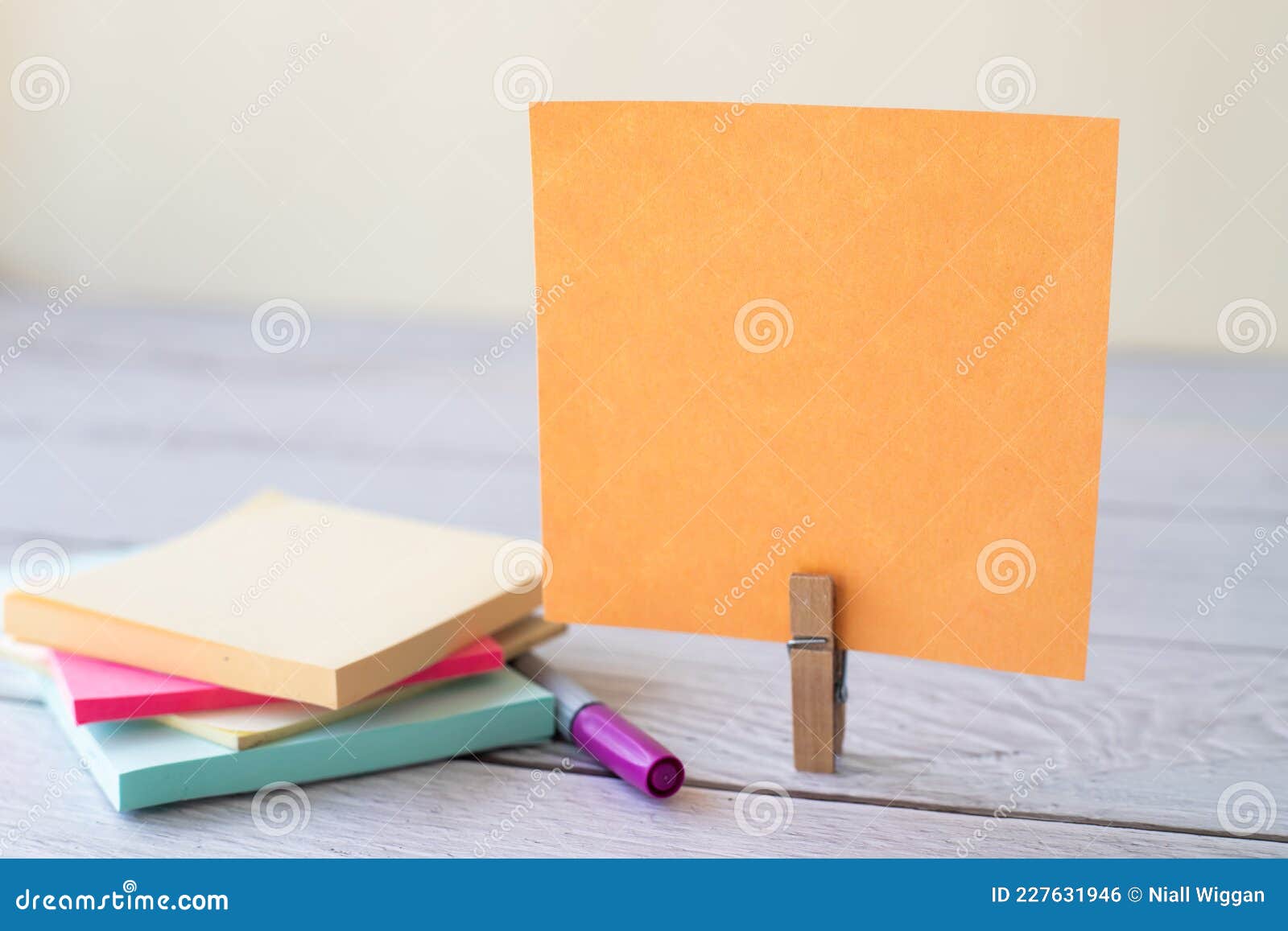 Blank Sticky Note with Laundry Clip Stack of Colorful Paper Pen Placed ...