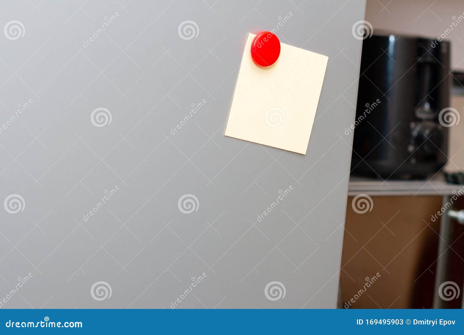 Blank Sticky Note with Red Pin on Fridge Stock Image - Image of ...