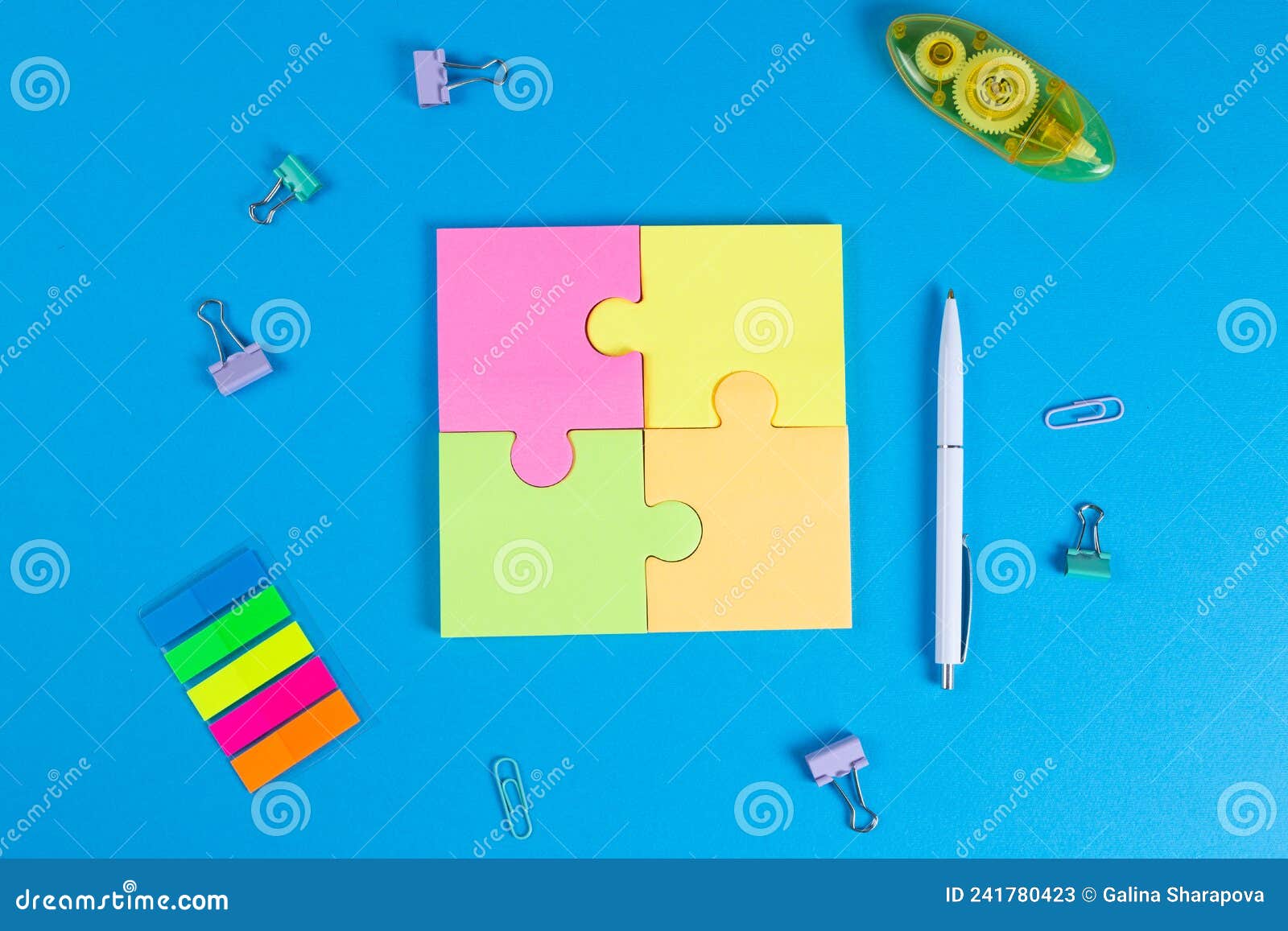 Blank Sticky Notes in the Form of a Puzzle on a Blue Background, Space ...