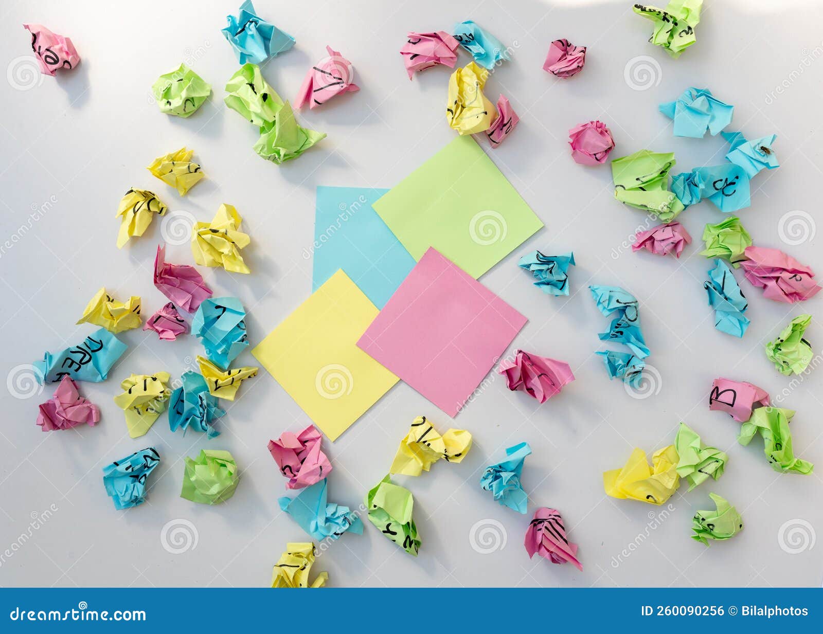 Blank Sticky Notes among a Lot of Crumbled Notes Paper Stock Photo ...