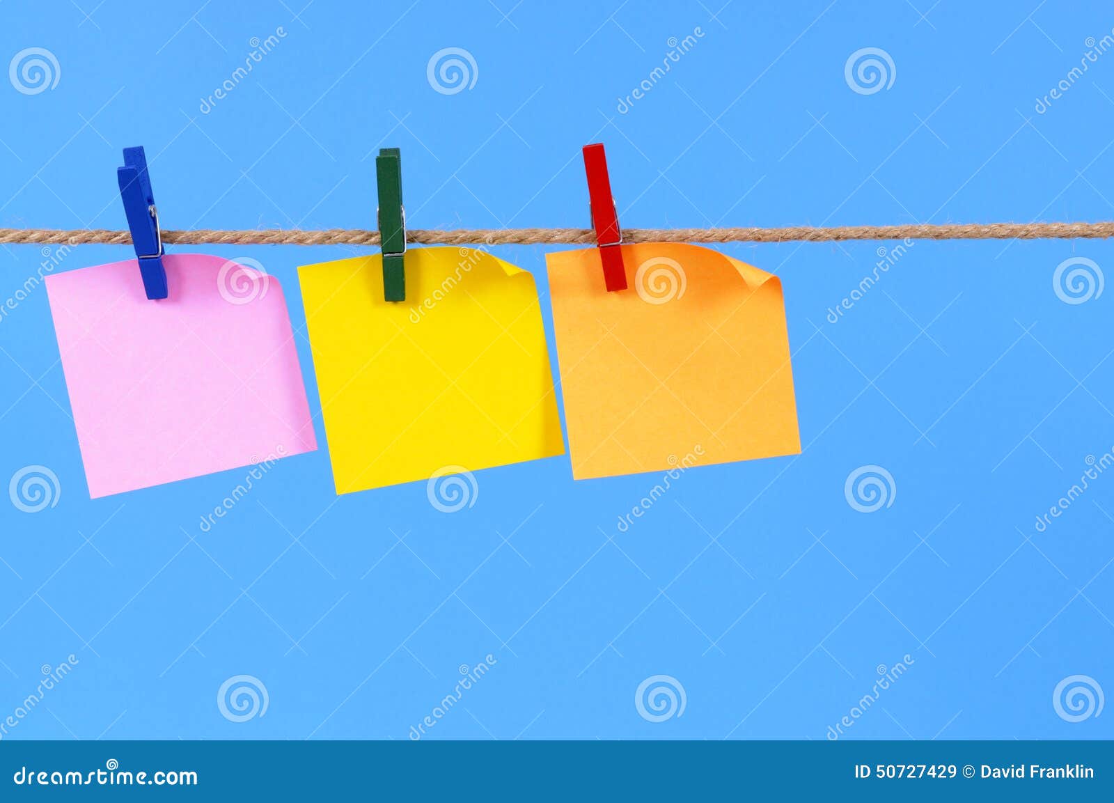 Blank Post it Sticky Notes in a Row on a Rope or String with Copy Space ...