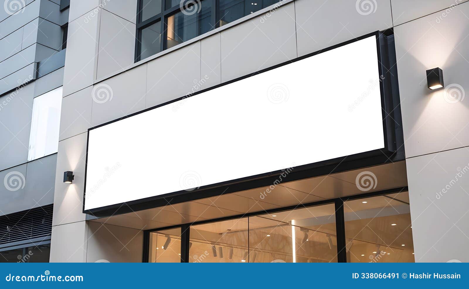 Blank Store Sign Mockup Modern Building Facade Stock Illustration ...
