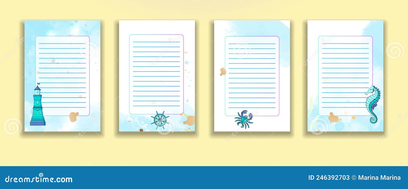 Blank Striped Paper Notes For Writing Messages With Marine Theme ...