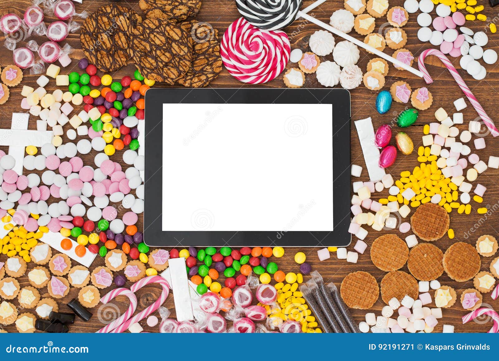 Blank Tablet Computer and Candy Stock Image - Image of childhood, food ...