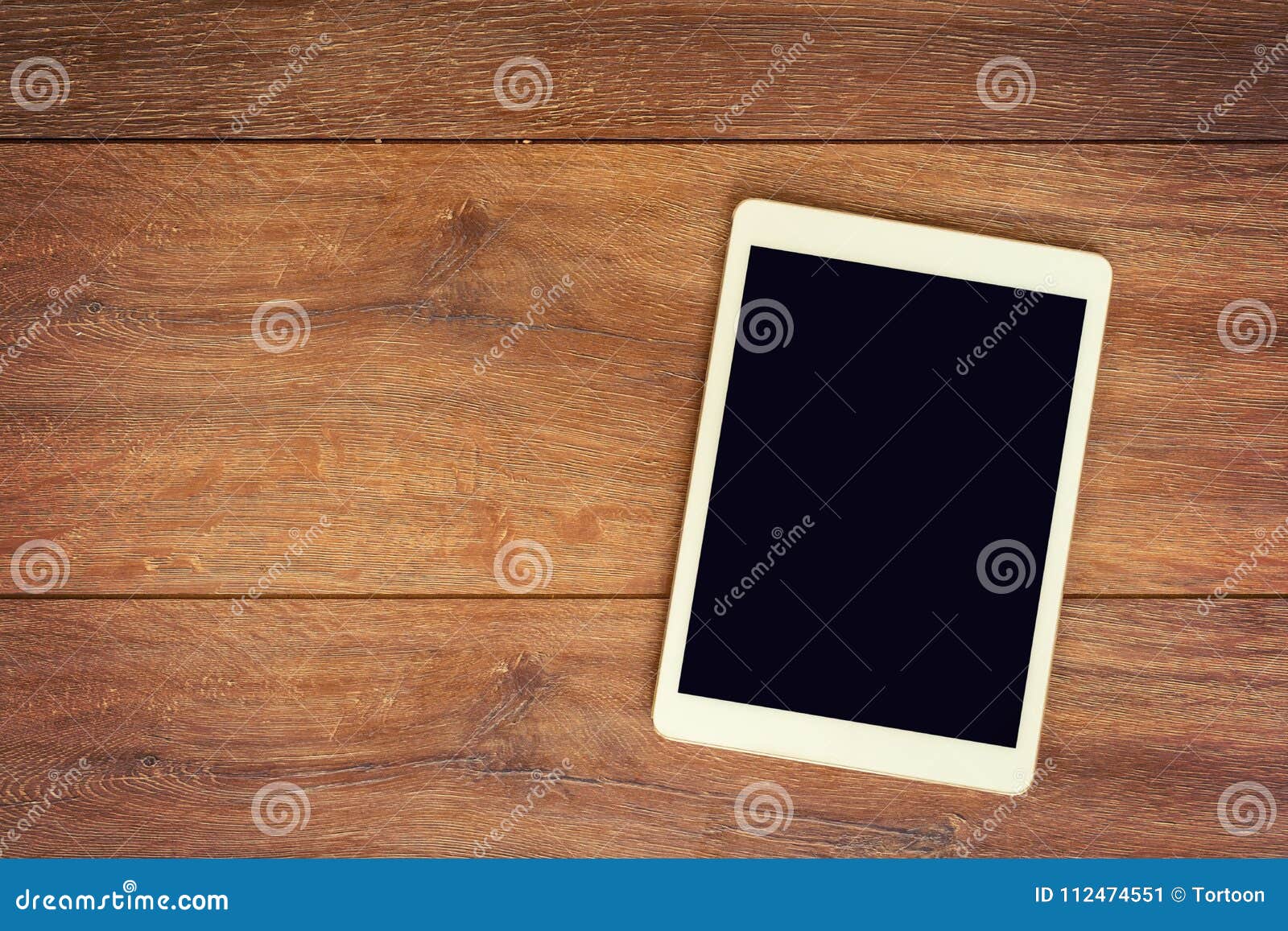 Blank Tablet Computer on Wood Table Background with Space for Te Stock ...