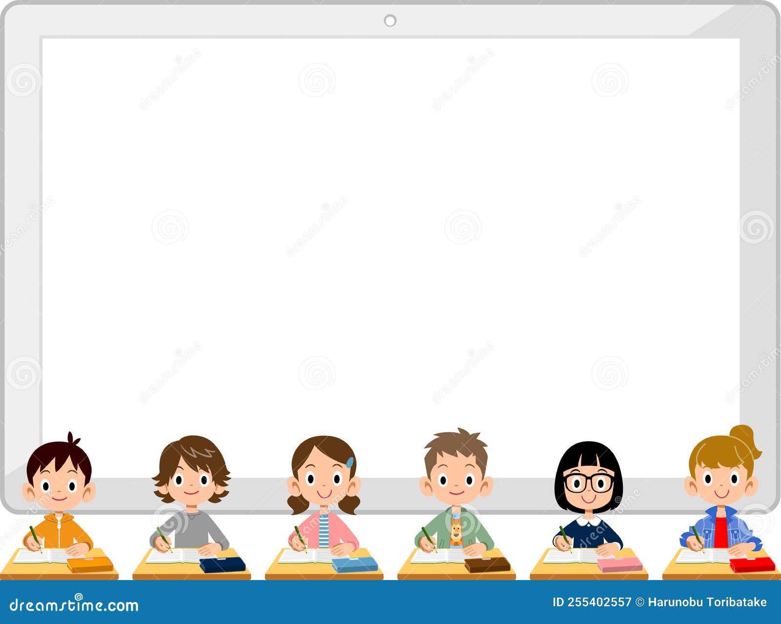 Blank Tablet and Male and Female Elementary School Students Taking ...