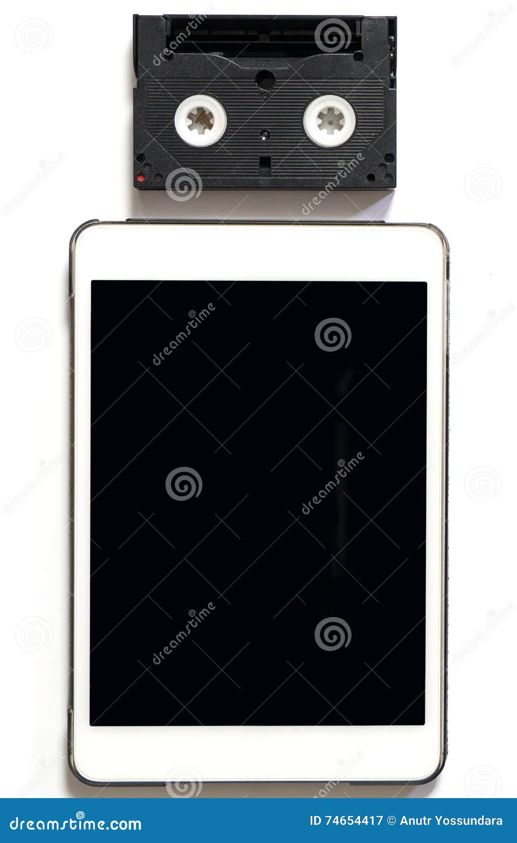 Blank Tablet with Mini Video Tape on Top Isolated on White Stock Image ...