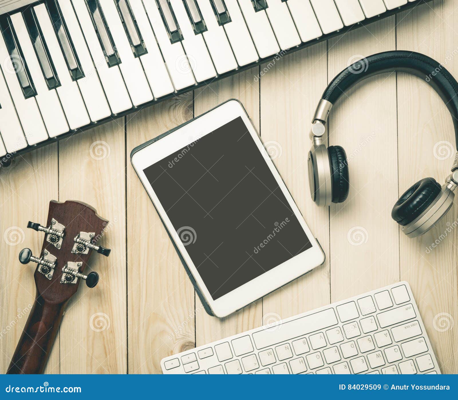 Blank Tablet Screen with Music Equipments. Stock Image - Image of ...