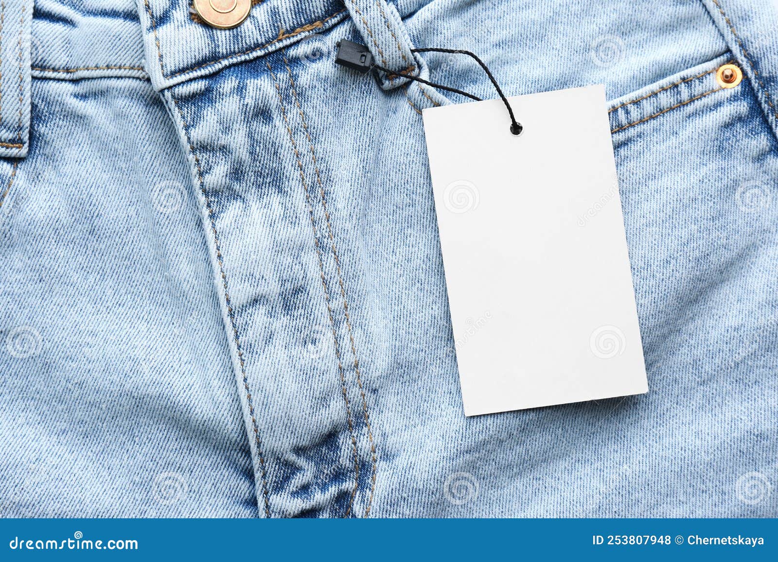 Blank Tag on Jeans, Top View. Space for Text Stock Photo - Image of ...