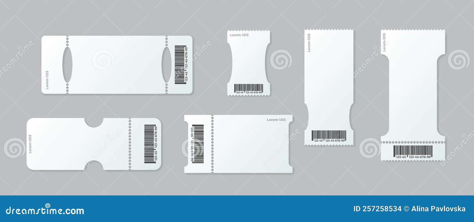 Blank Ticket Mockup. White Tickets with Barcodes, Empty Coupon and ...
