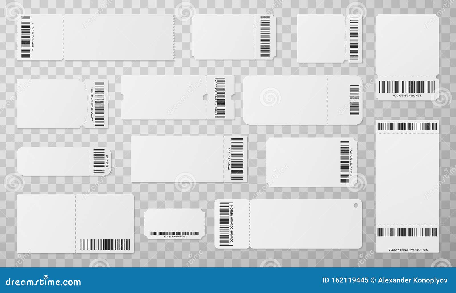Blank Tickets with Barcode Realistic Vector Illustrations Set Stock ...