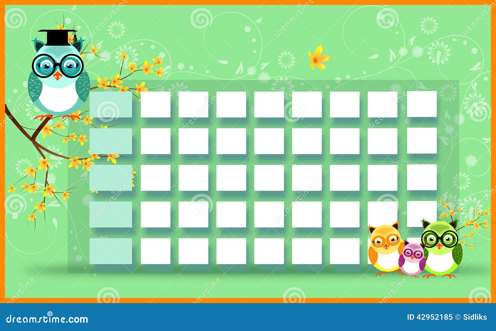 Blank timetable with owls stock illustration. Illustration of floral ...