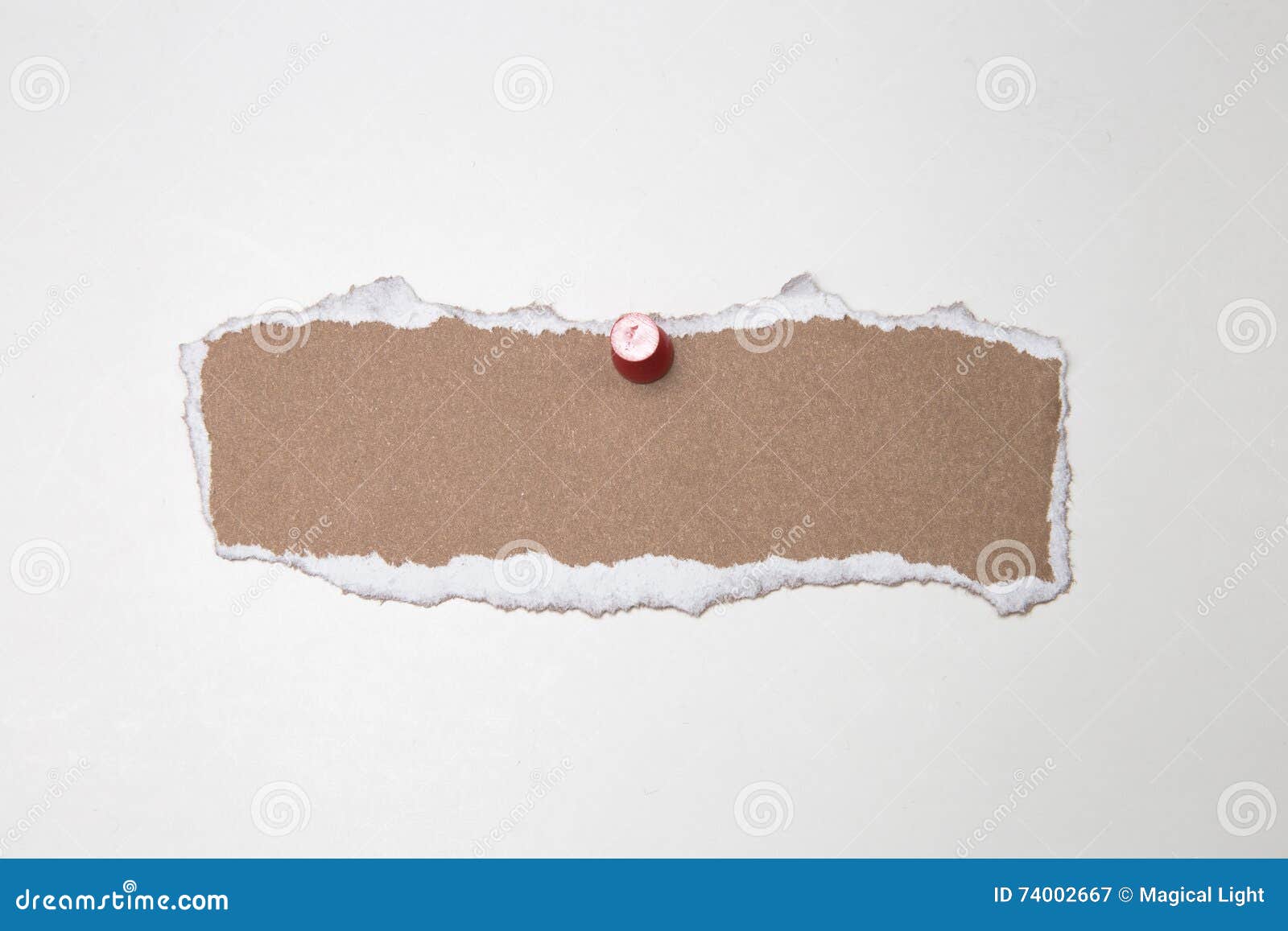 Blank Torn Brown Paper with Red Push Pin. Stock Image - Image of note ...