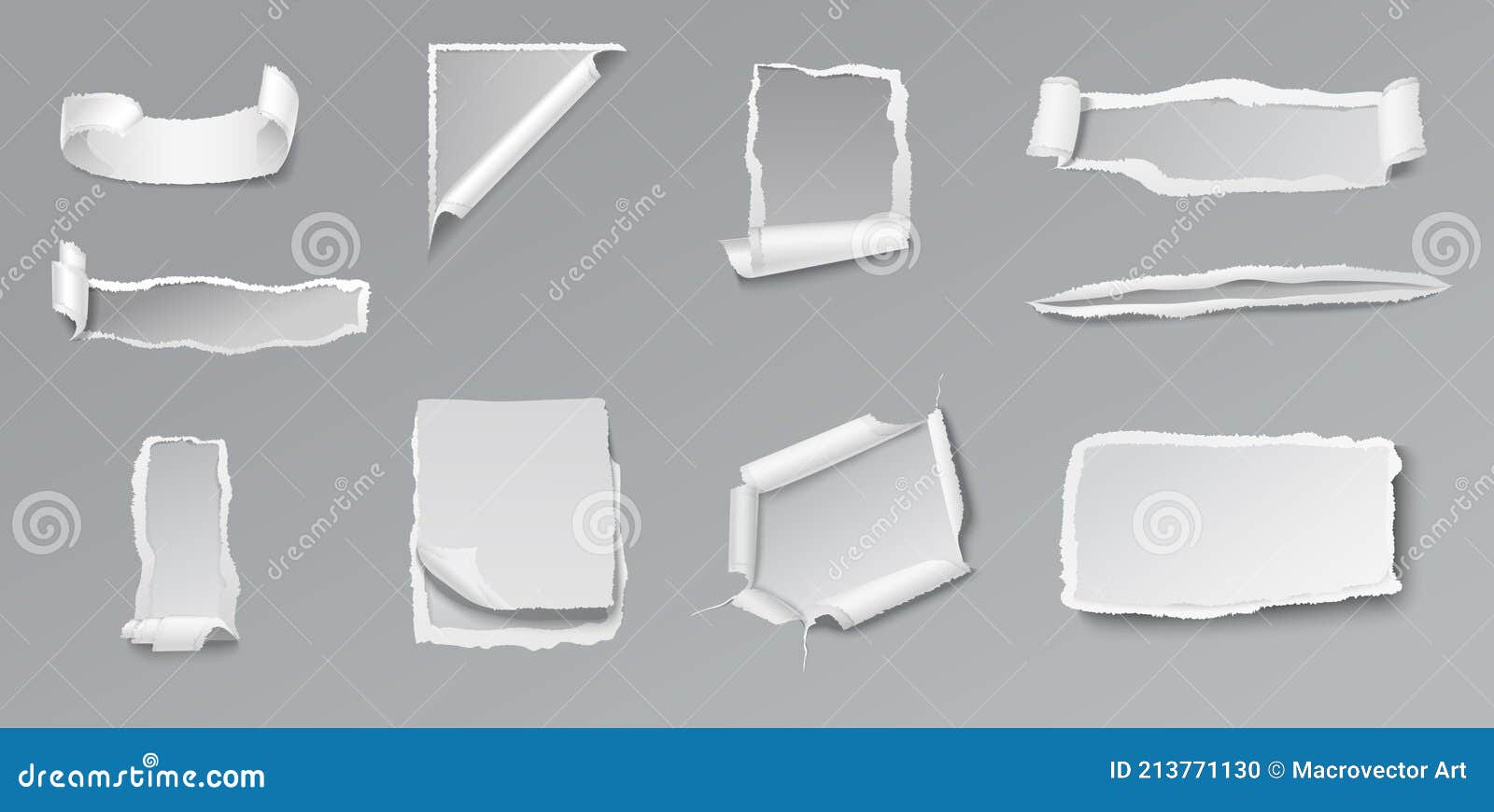 Blank Torn Paper Set Of Different Shapes And Forms On Gray Vector ...