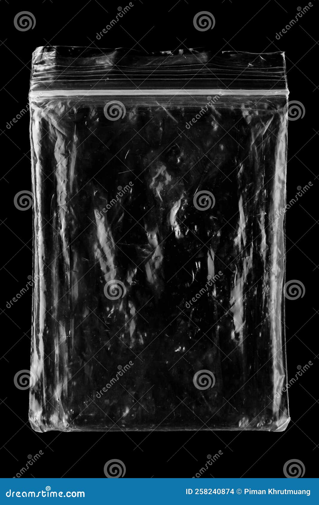 Blank Transparent Plastic Bag Overlay on Black Background Stock Photo ...