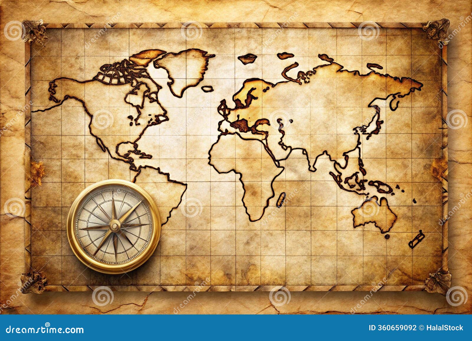 Blank Treasure Aged Old Compass Background Map Manuscript Stock ...