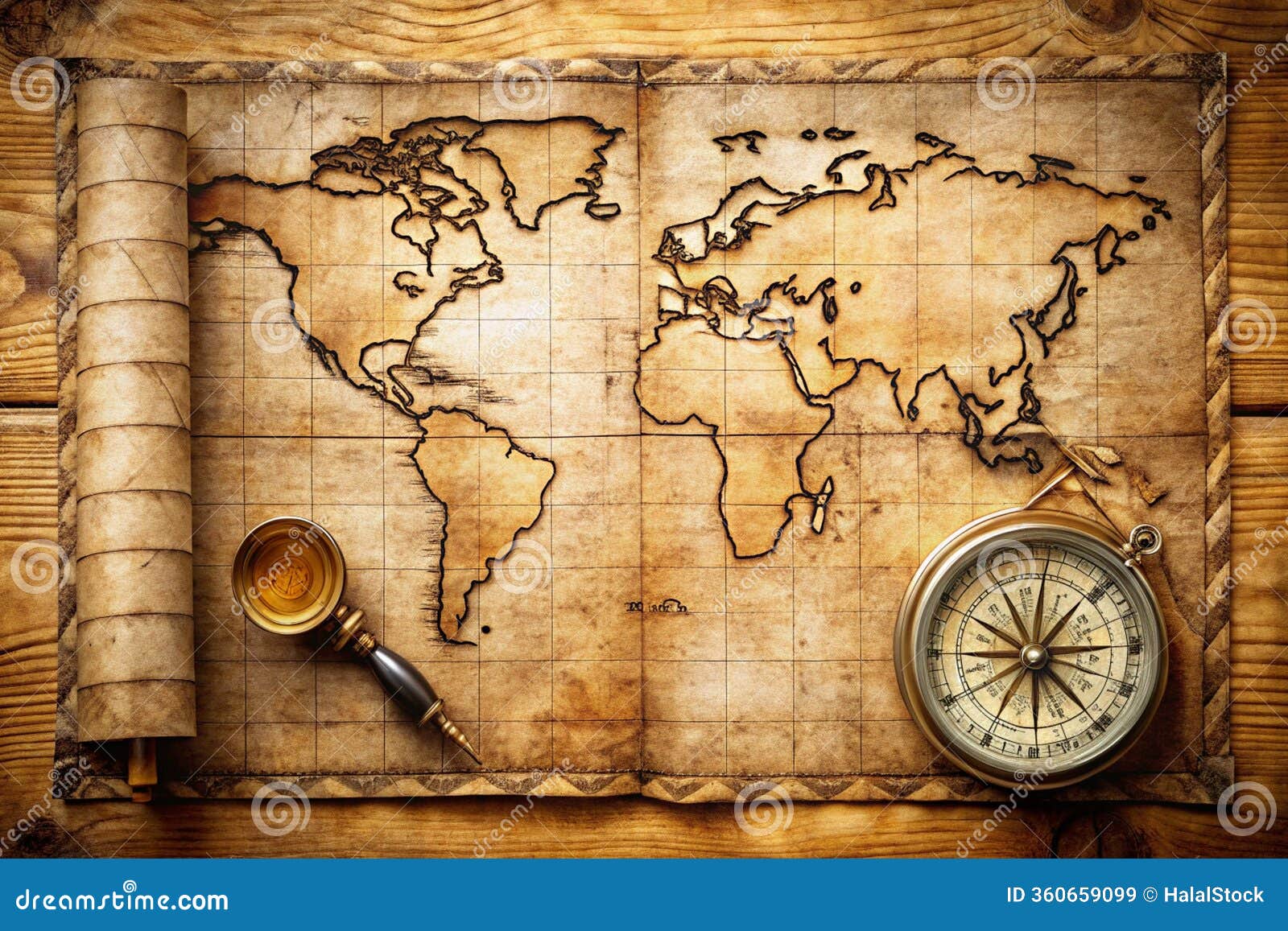 Blank Treasure Map Background With Old Compass And Ruler Royalty-Free ...