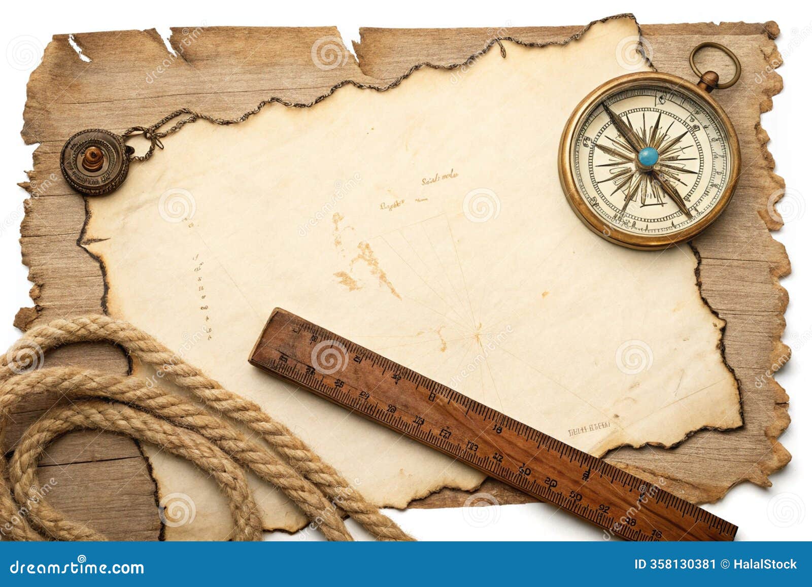 Blank Treasure Map Background With Old Compass And Ruler Royalty-Free ...