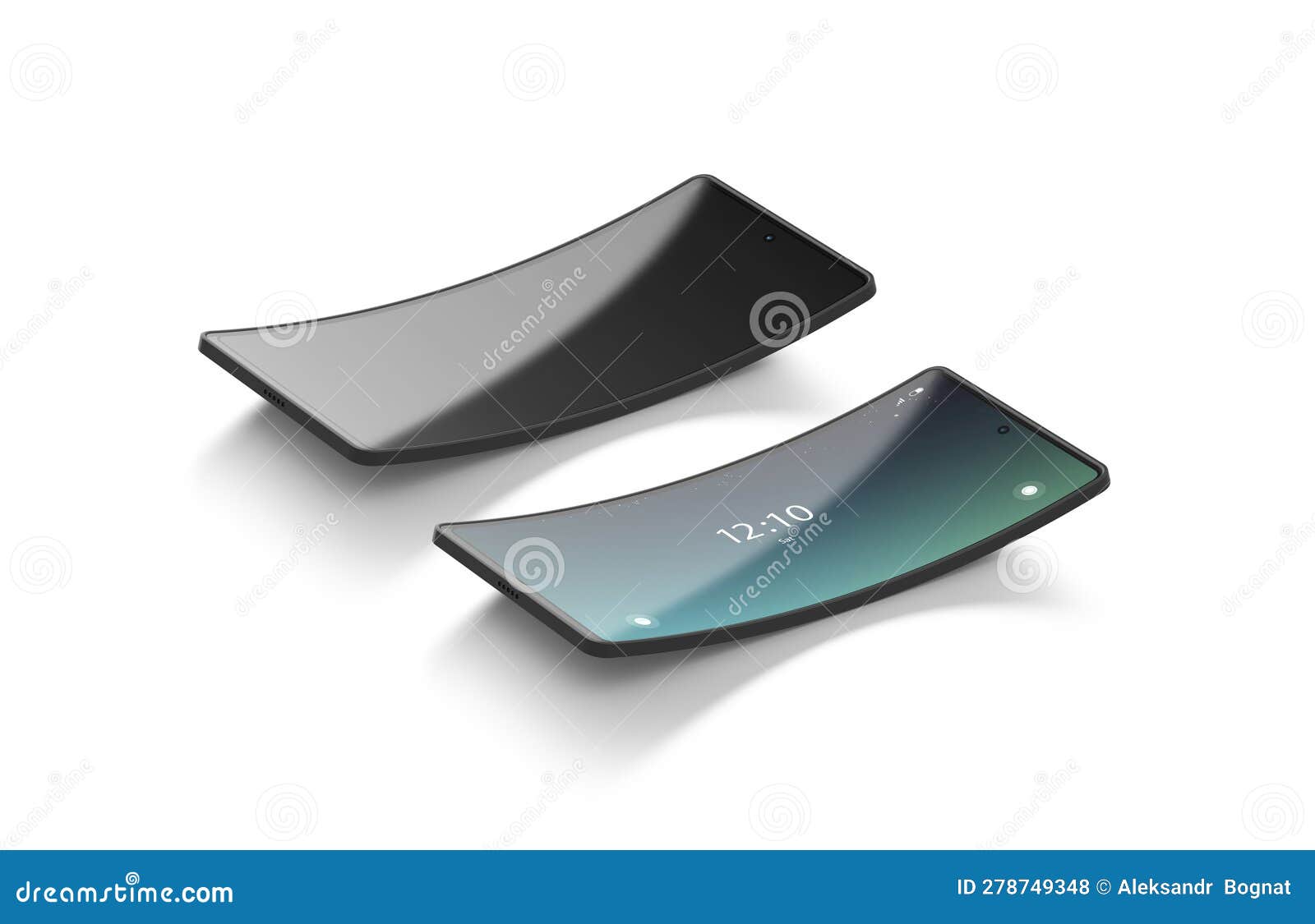 Blank Turned on Off Phone Flexible Curved Display Mockup, Isolated ...