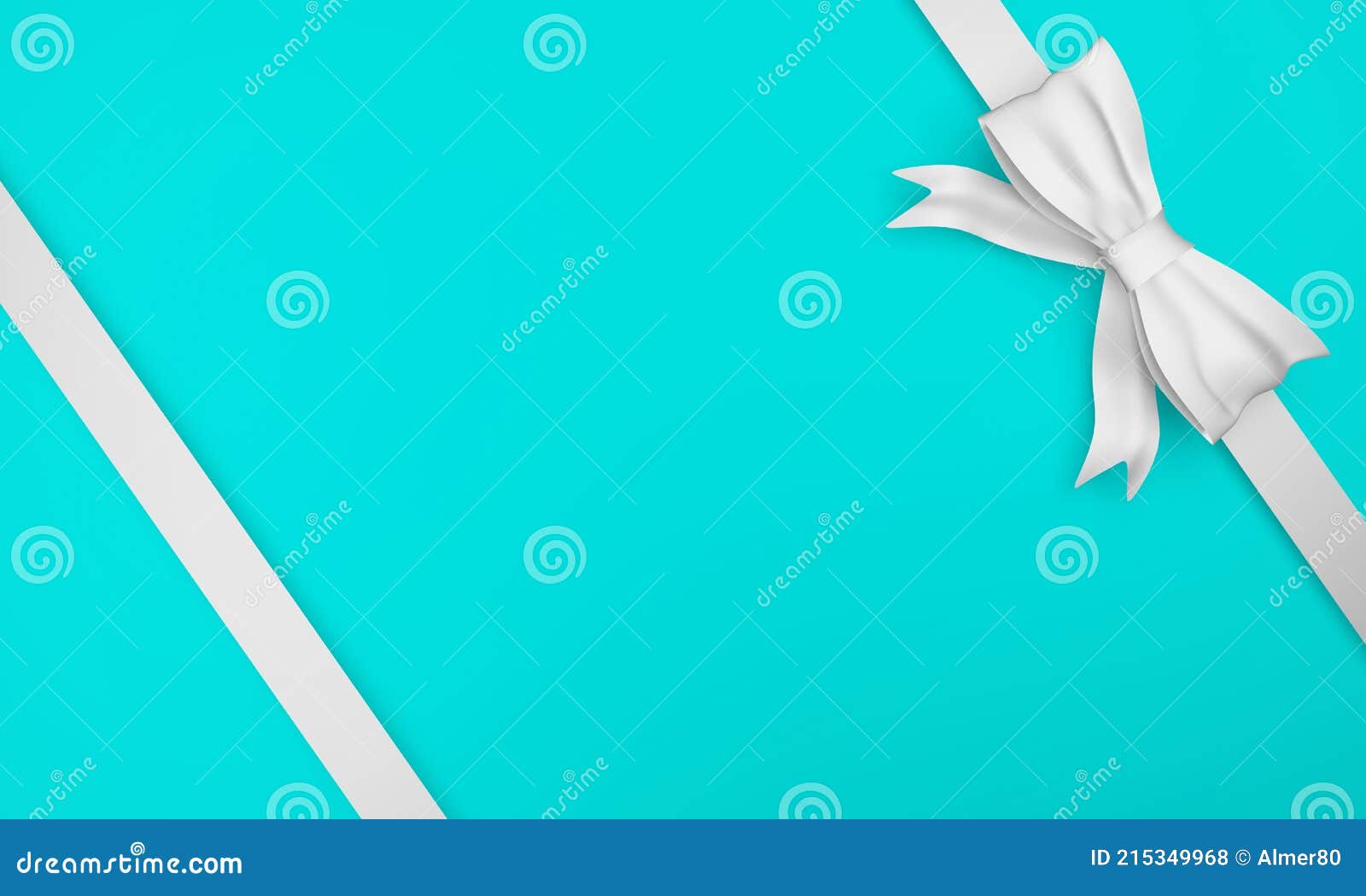 Blank Turquoise Background with White Diagonal Ribbons and Bow in the ...