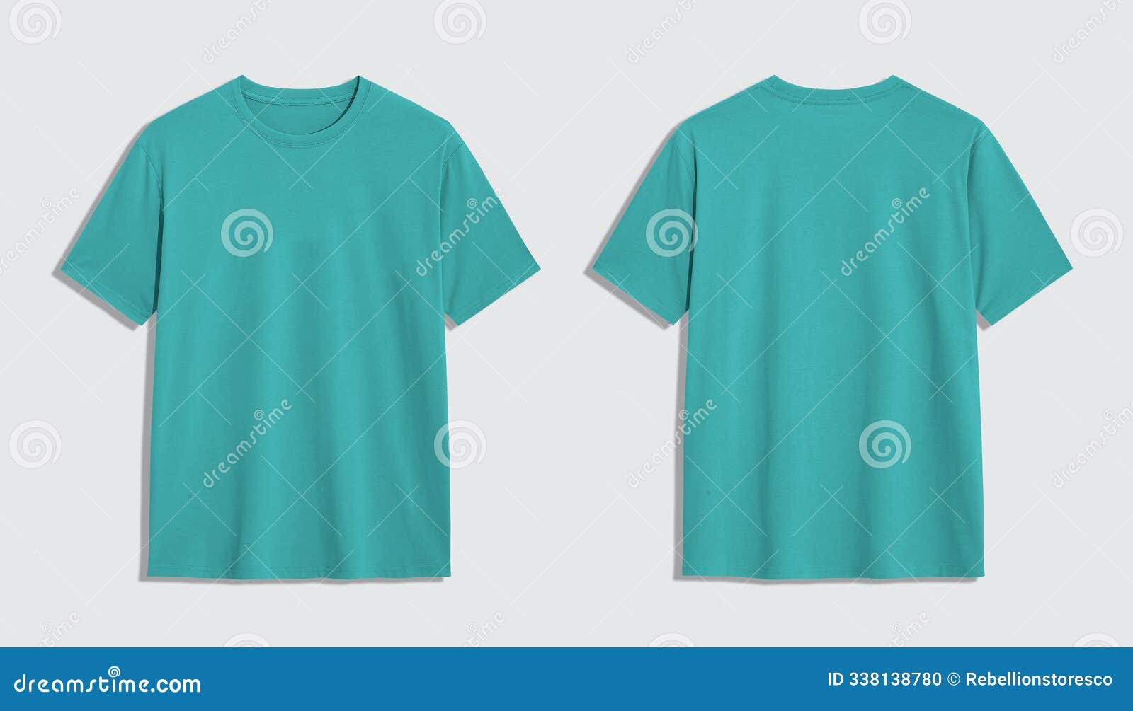 Blank Turquoise Tshirt Front and Back Mockup Isolated on White ...
