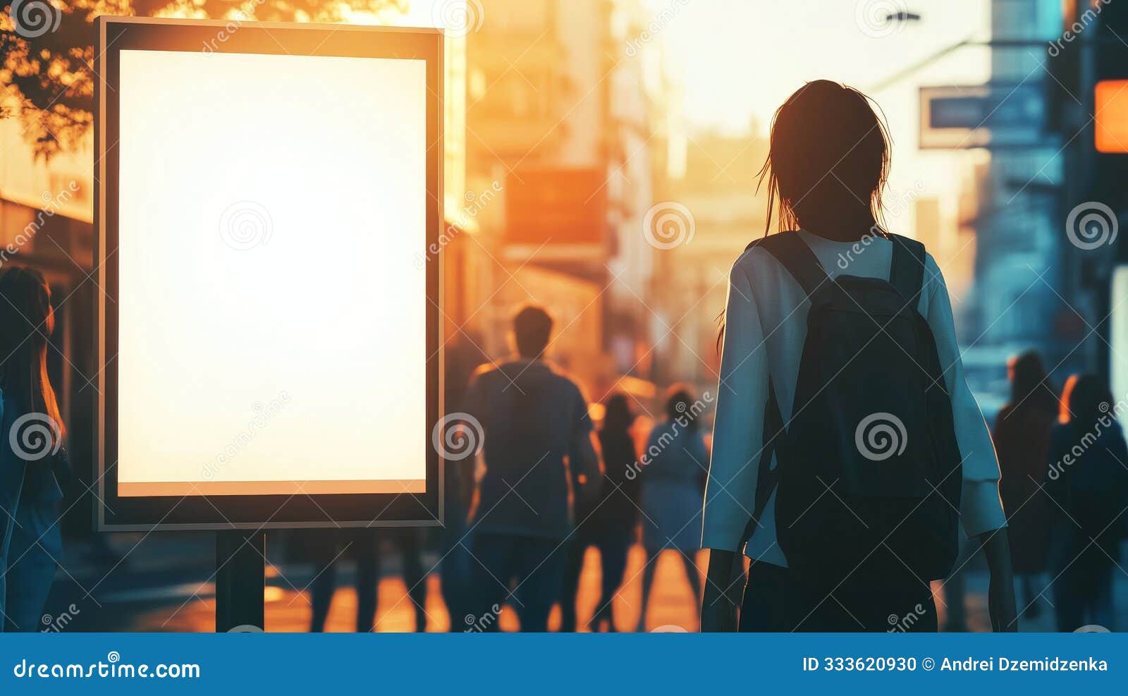 Blank Vertical Advertisement Board on Roadside in City at Night ...