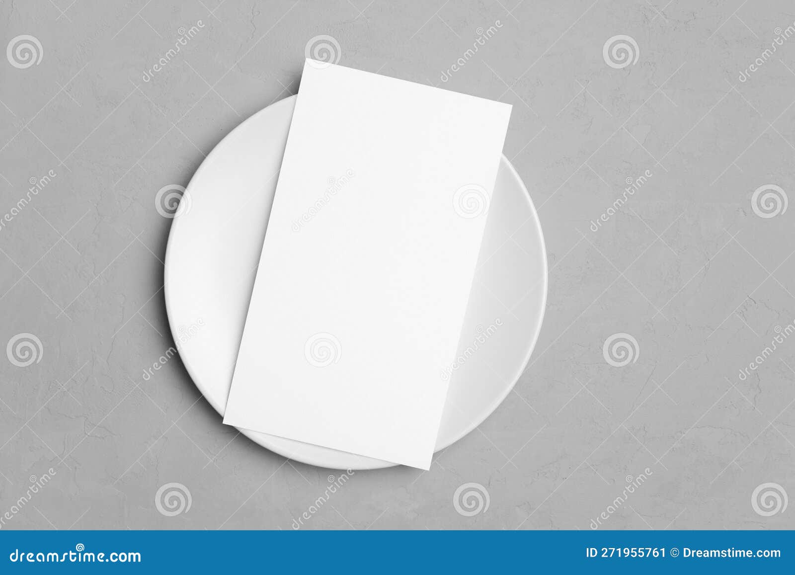 Blank Vertical Menu Card Mockup on White Plate Stock Image - Image of ...
