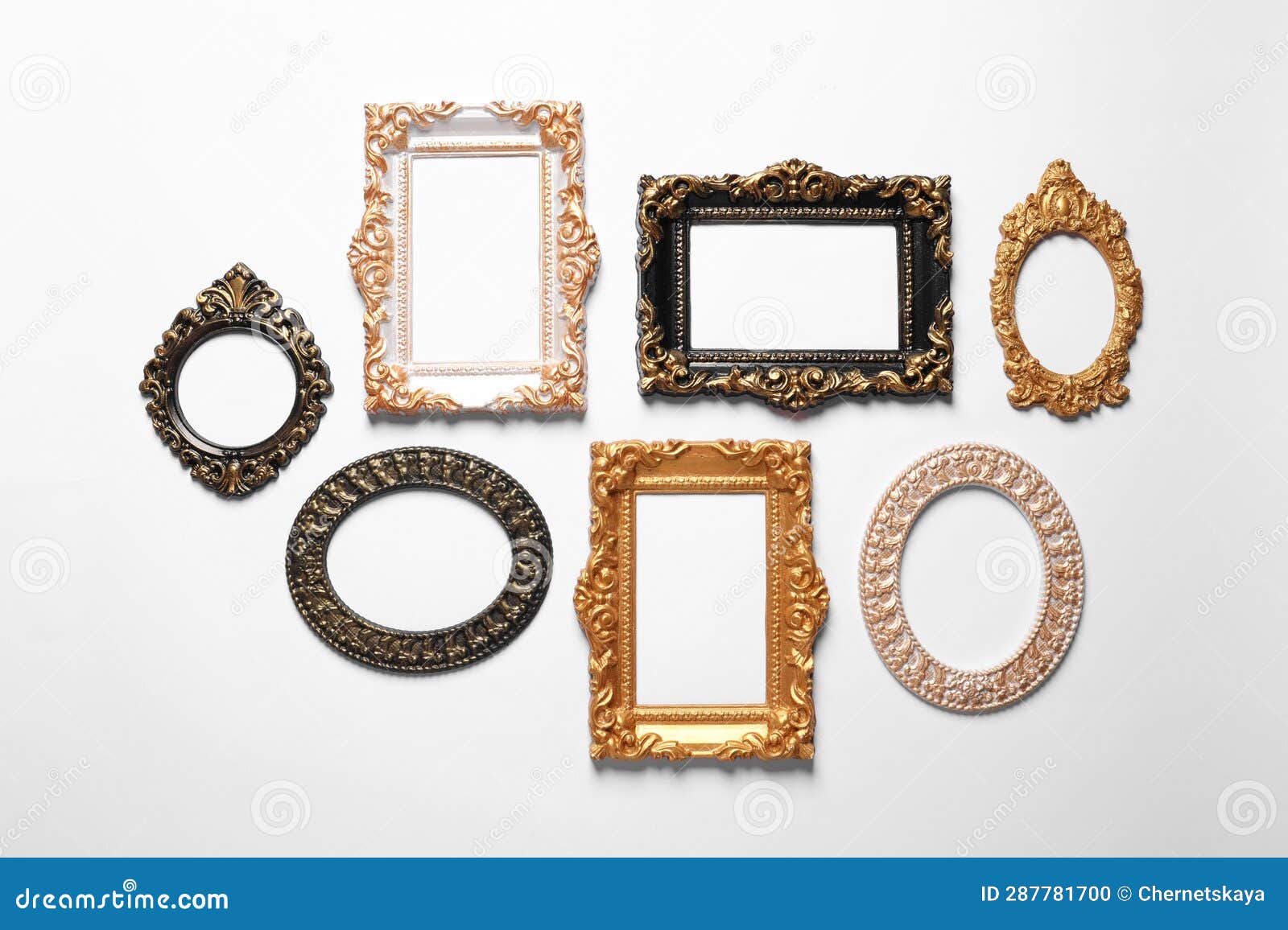 Blank Vintage Frames Hanging on White Wall Stock Photo - Image of ...