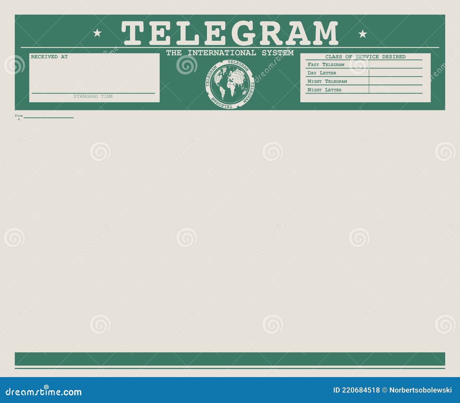 Blank Vintage Telegram Form. Stock Vector - Illustration of form, flat ...