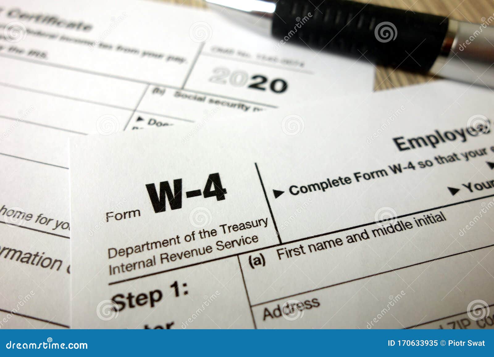 Blank W-4 Form and a Pen. Tax Season Stock Image - Image of refund ...