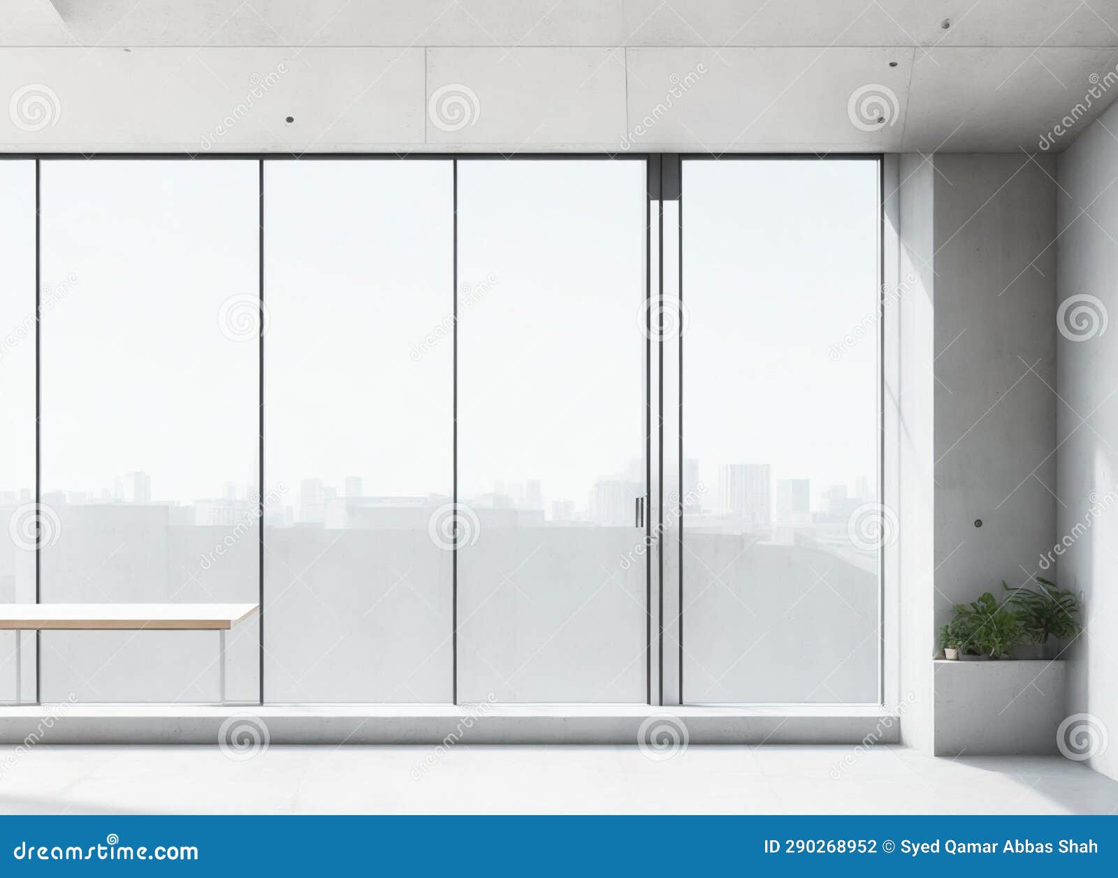 Blank Wall in Bright Concrete Office with Large Windows Mockup 3D ...