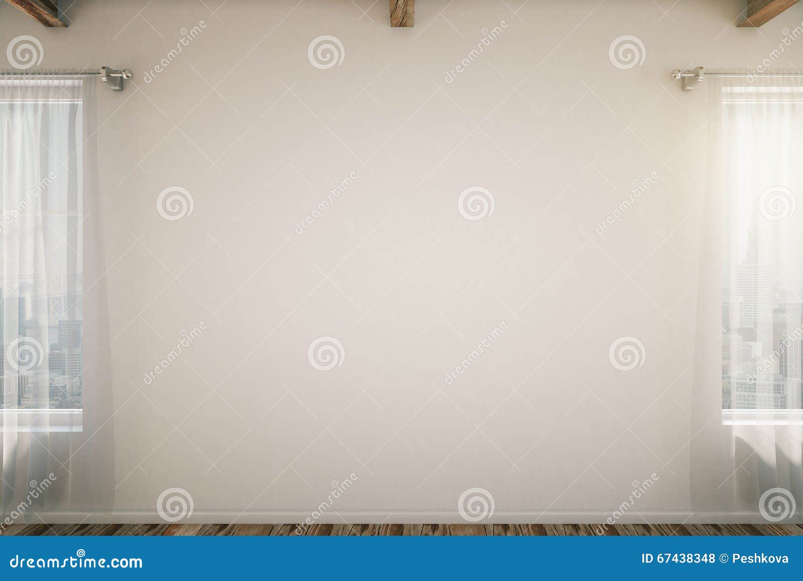 Blank Wall in a Loft Interior with Windows, Mock Up Stock Illustration ...